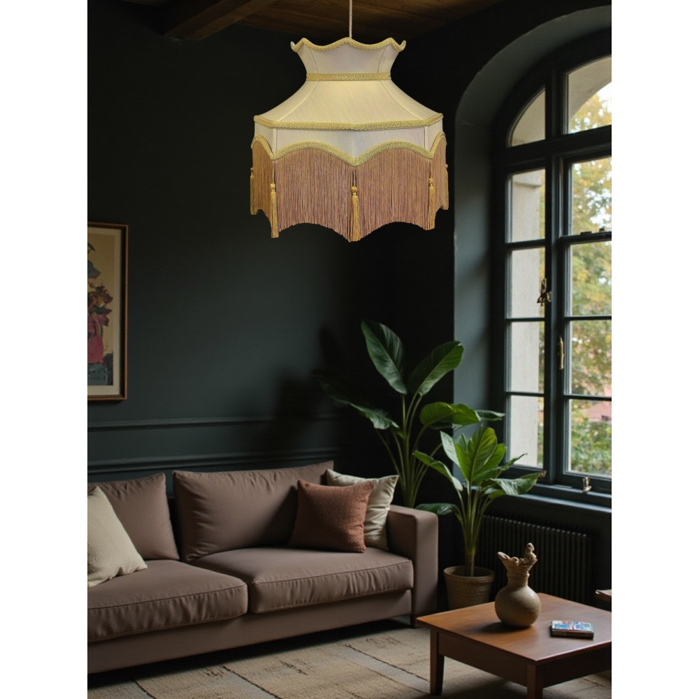 Oyster and Gold Dorchester Downton Abbey Crown Fabric Lampshade