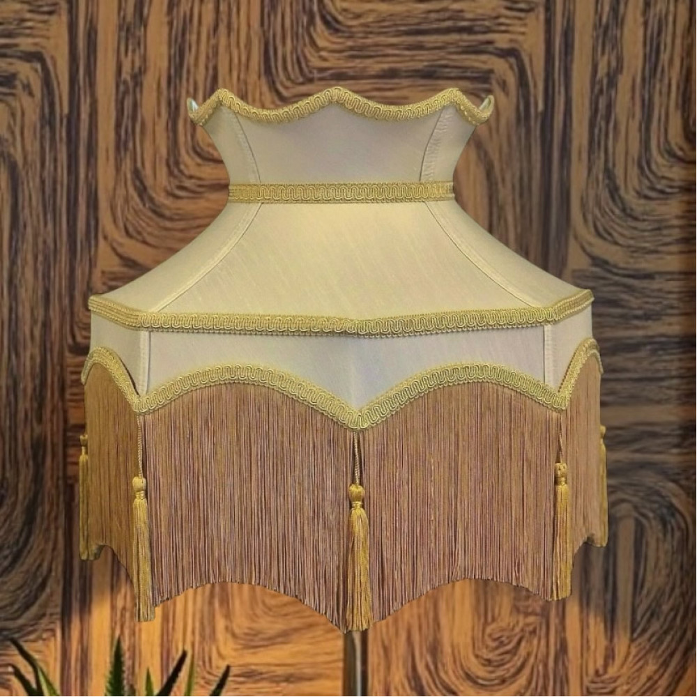 Oyster and Gold Dorchester Downton Abbey Crown Fabric Lampshade